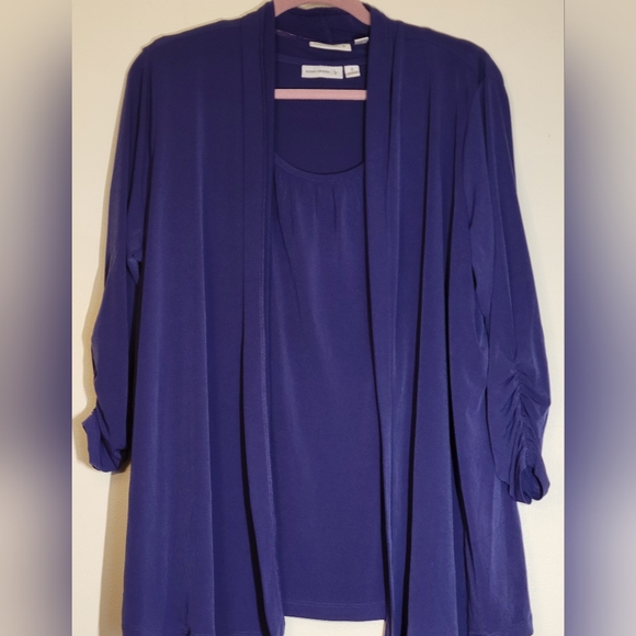 Susan Graver | Tops | Susan Graver Purple Liquid Knit Cardigan And Tank Set With Ruched Sleeves ...